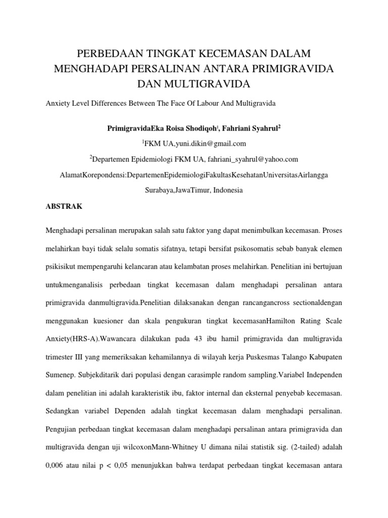 Kecemasan Persalinan: Primigravida vs Multigravida | PDF