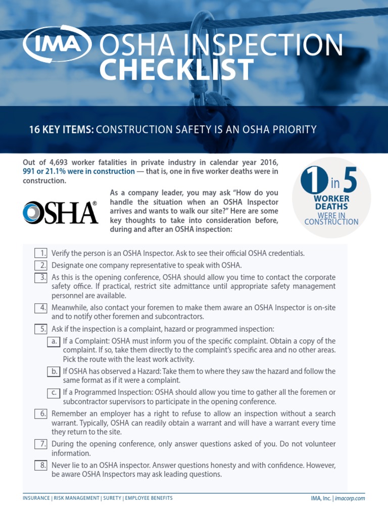OSHA Inspection Checklist | PDF | Occupational Safety And Health ...