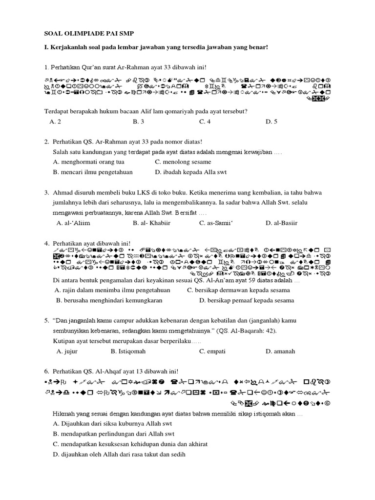 Soal Olimpiade Pai SMP 50 Soal | PDF