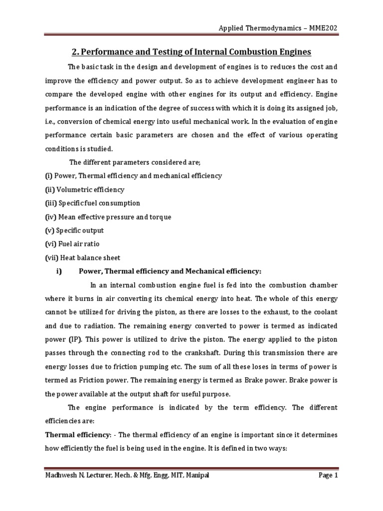 Performance Testing | PDF | Internal Combustion Engine | Combustion