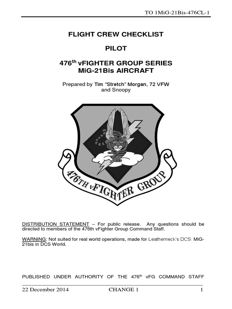 Flight Crew Checklist for the MiG-21bis Aircraft of the 476th Virtual ...