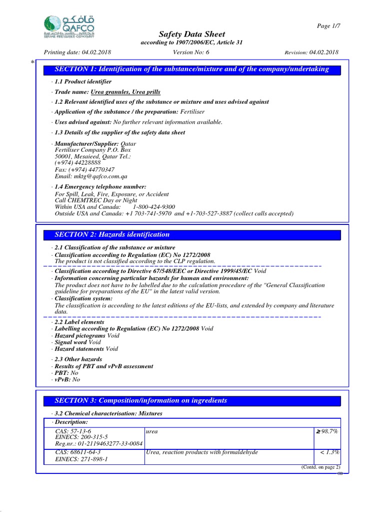 SDS for Urea Granules and Prills | PDF | Dangerous Goods | Firefighting