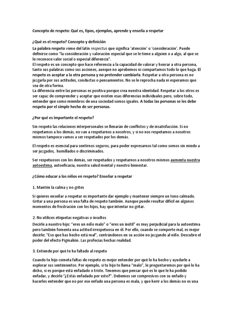Definición y educación del respeto | PDF | Concepto | Tolerancia