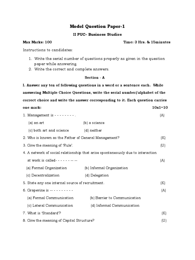 2nd Puc Bstud MQP | PDF | Question | Marketing