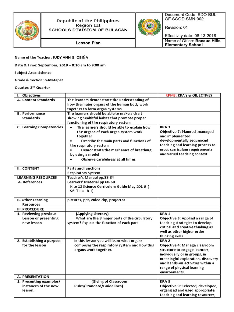 Grade 6 Science COT Lesson Plan | PDF | System | Learning