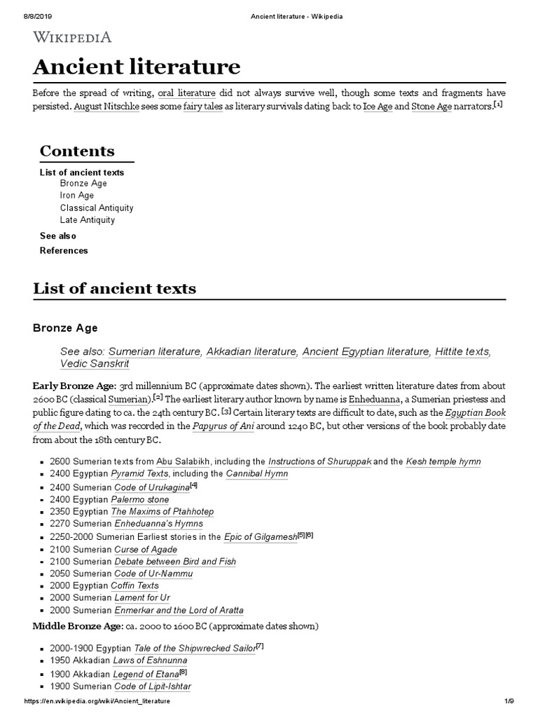Ancient Literature - Wikipedia | PDF | Sumer | Ancient Literature