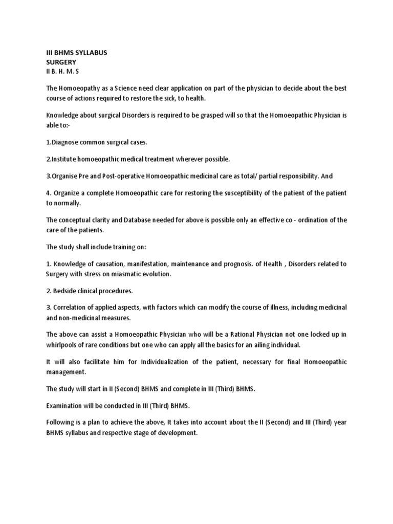 Iii BHMS Syllabus PDF | PDF | Surgery | Childbirth