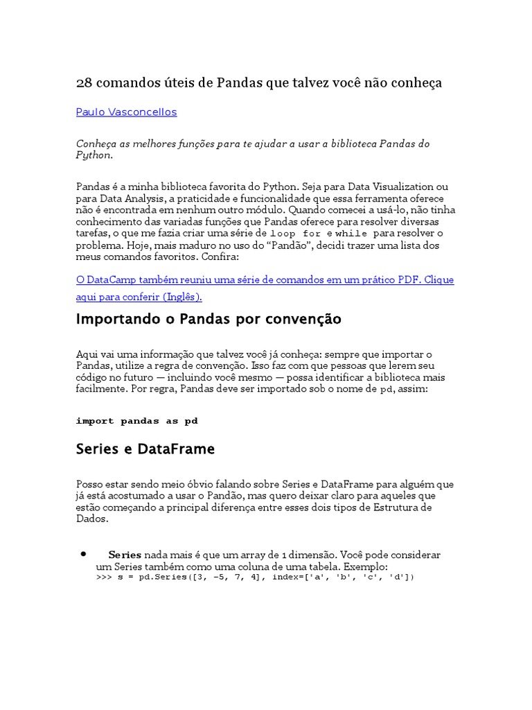 28 comandos úteis do Pandas | PDF | Python (linguagem de programação ...