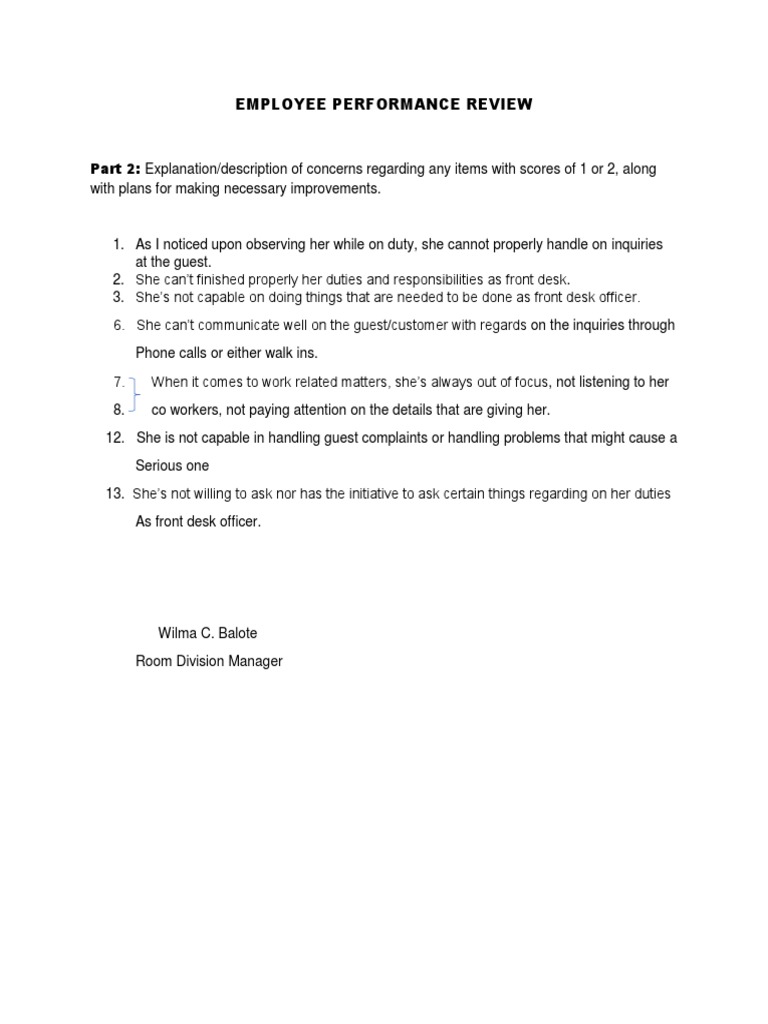 Front Desk Performance Concerns | PDF | Business