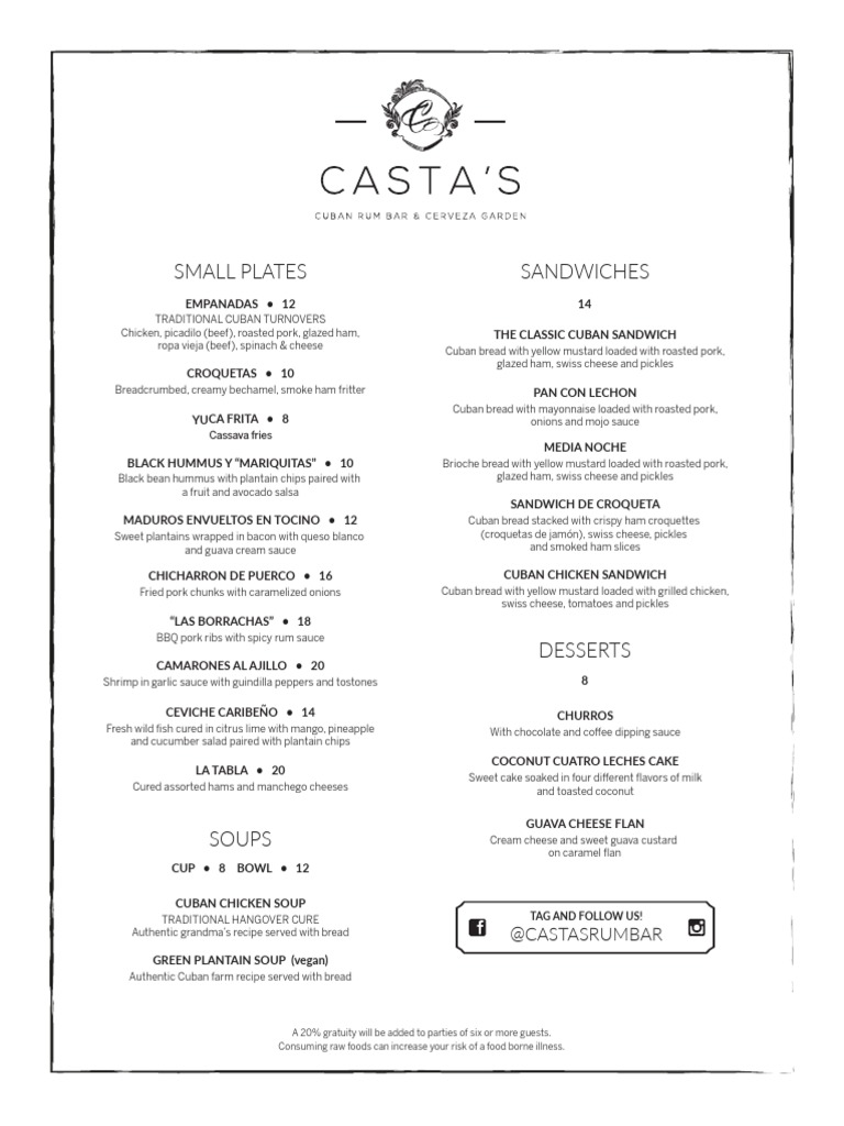 Castas Restaurant Small Plates Menu | PDF | Cuisine | Foods