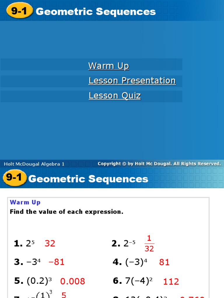 Warm Up Lesson Presentation Lesson Quiz Pdf Sequence Exponentiation