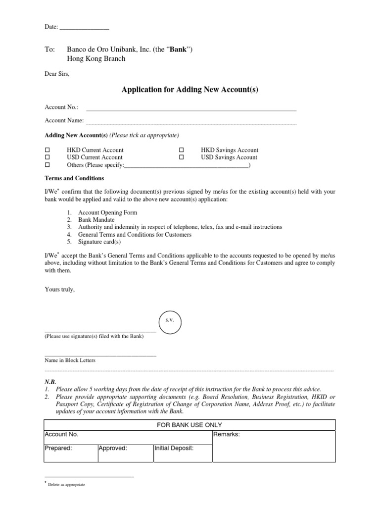 BDO - Application For Adding New Accounts | PDF | Government And ...
