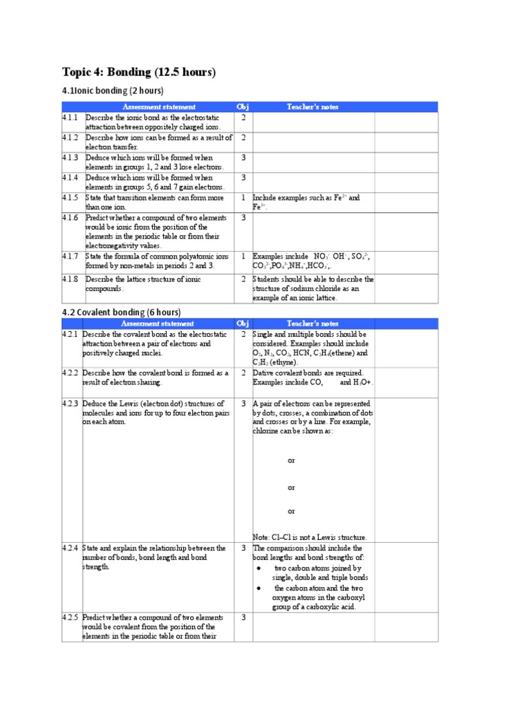 Topic 4 Chemistry IA IB | PDF | Covalent Bond | Chemical Bond