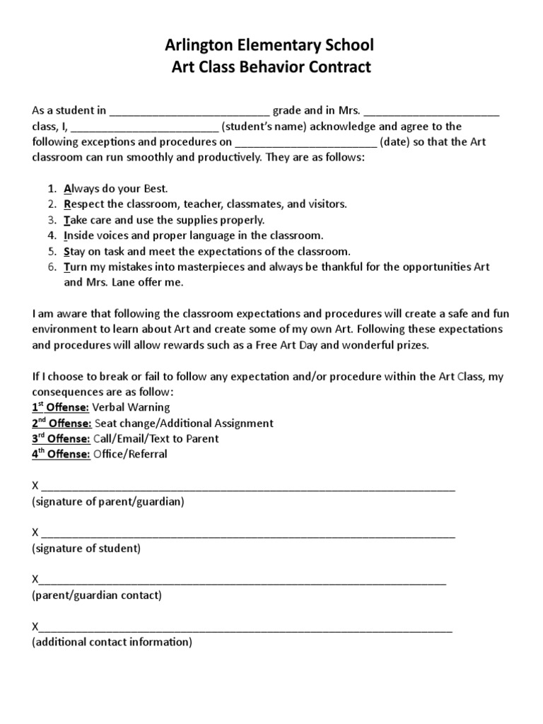 Art Class Behavior Contract | PDF | Career & Growth