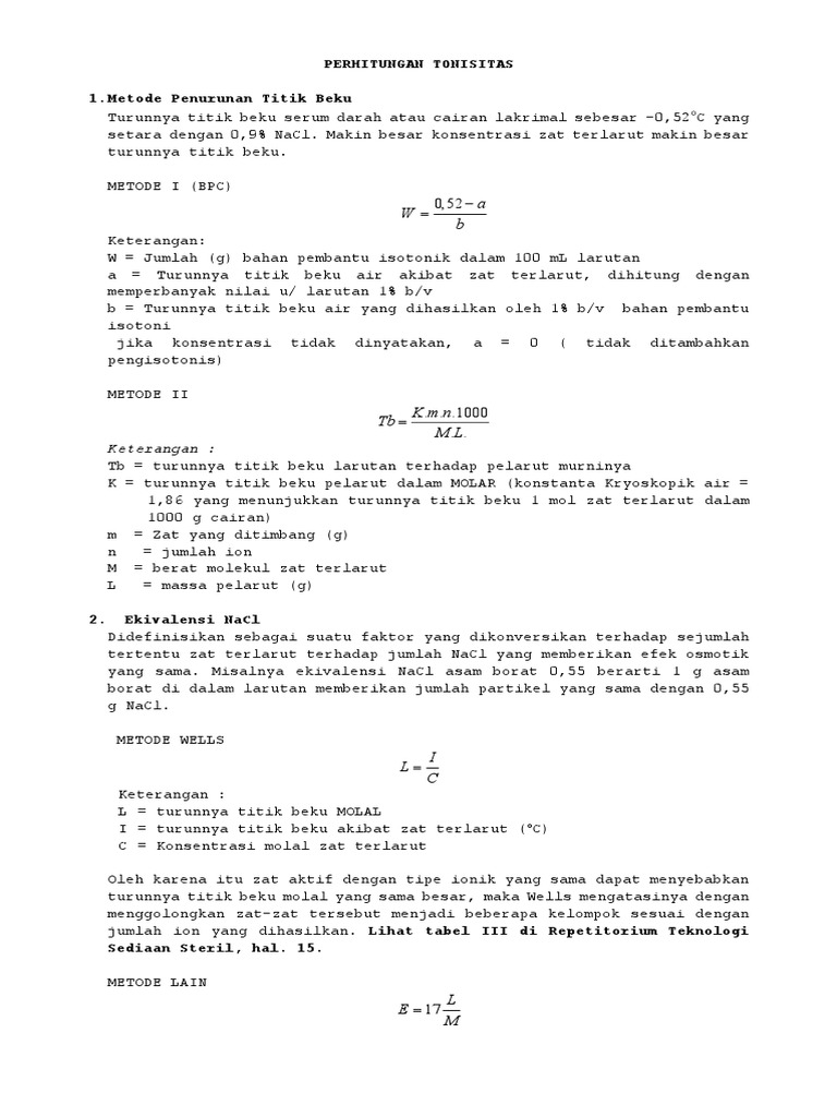 Perhitungan Tonisitas | PDF