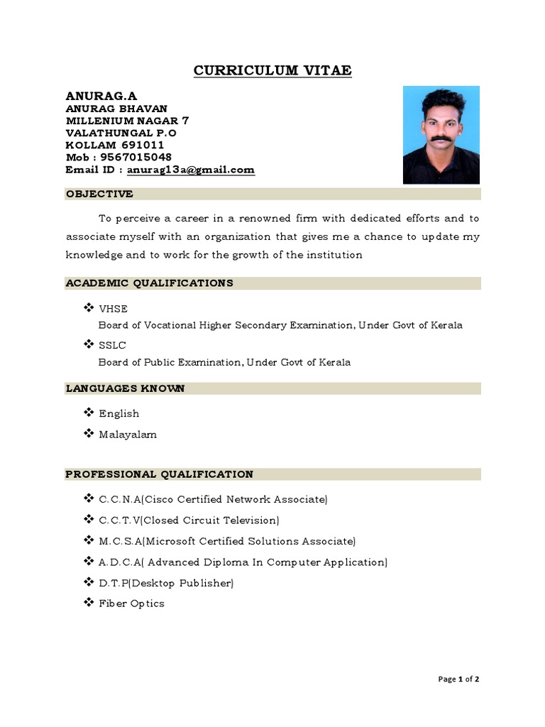 Curriculum Vitae: Anurag.A | PDF