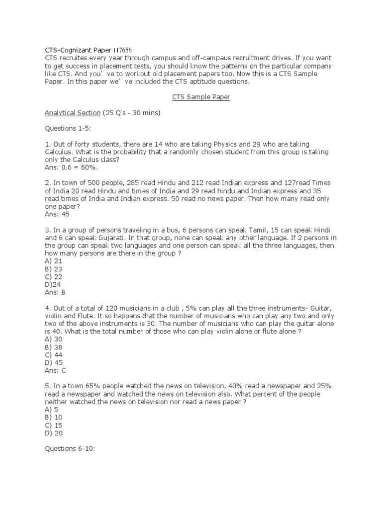 CTS Question and Experience | PDF | Question | Constructor (Object ...