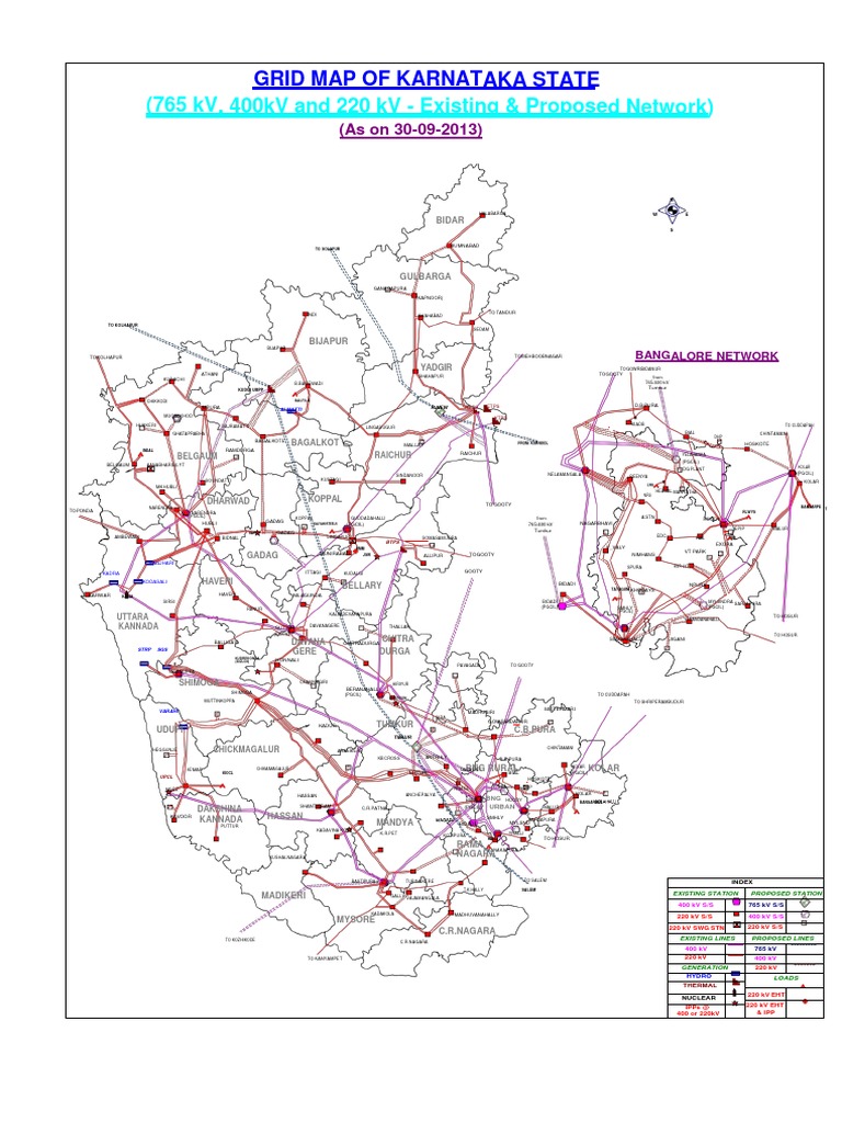(765 KV, 400kV and 220 KV - Existing & Proposed Network) : Grid Map of Karnataka State | PDF ...
