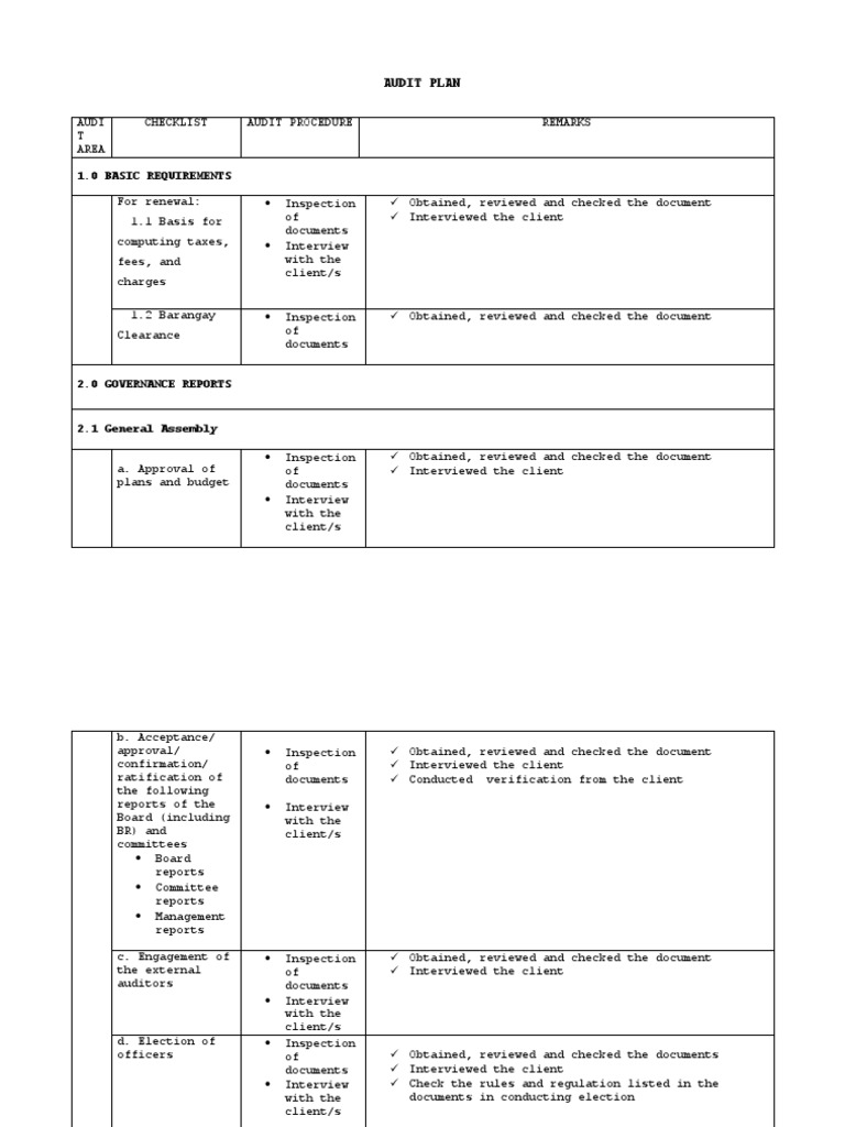 Audit Plan and Checklist: Evaluating Governance and Compliance for an ...