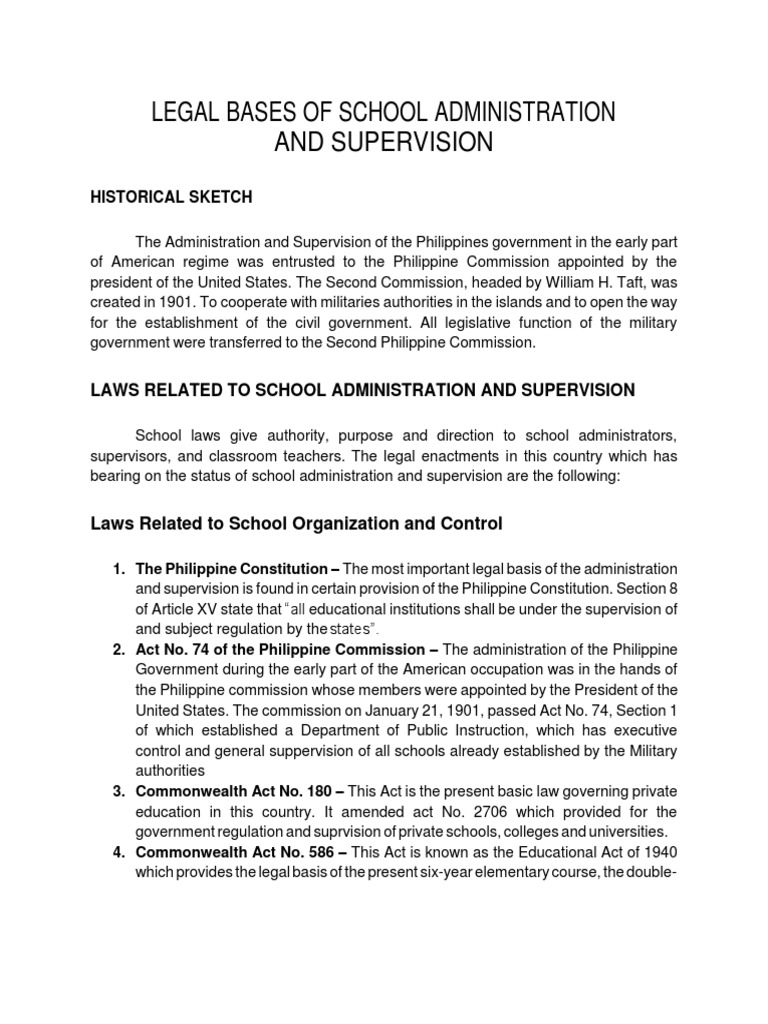 Legal Bases of School Administration and Supervision | PDF | State ...