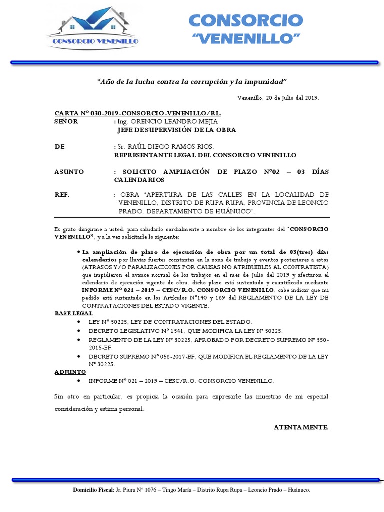 Carta N°030 RL - Ampl Plazo | PDF | Finanzas y dinero | Derecho