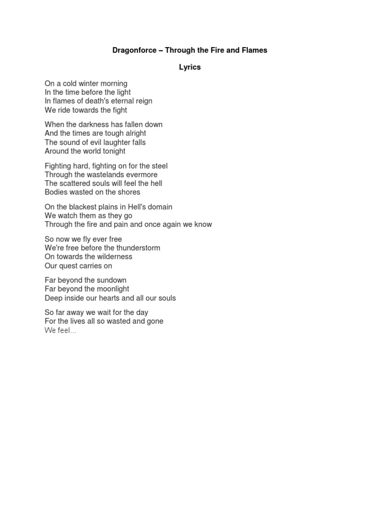 Dragonforce - Through The Fire and Flames Lyrics | PDF