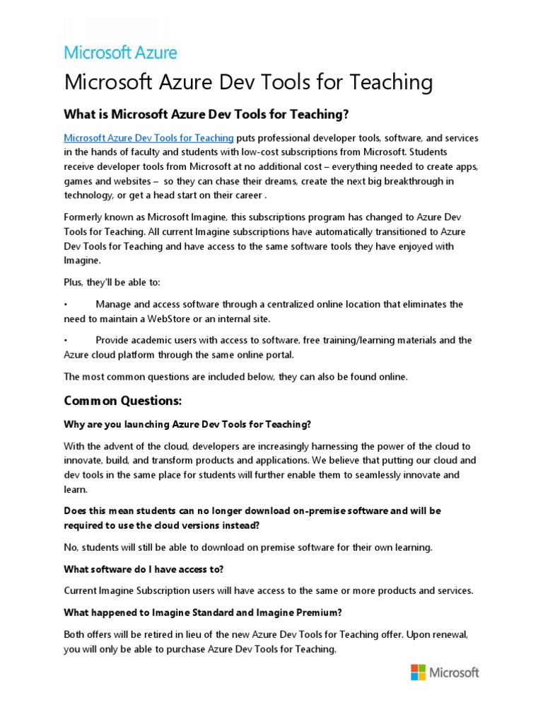 What Is Microsoft Azure Dev Tools For Teaching? | PDF | Microsoft Azure ...