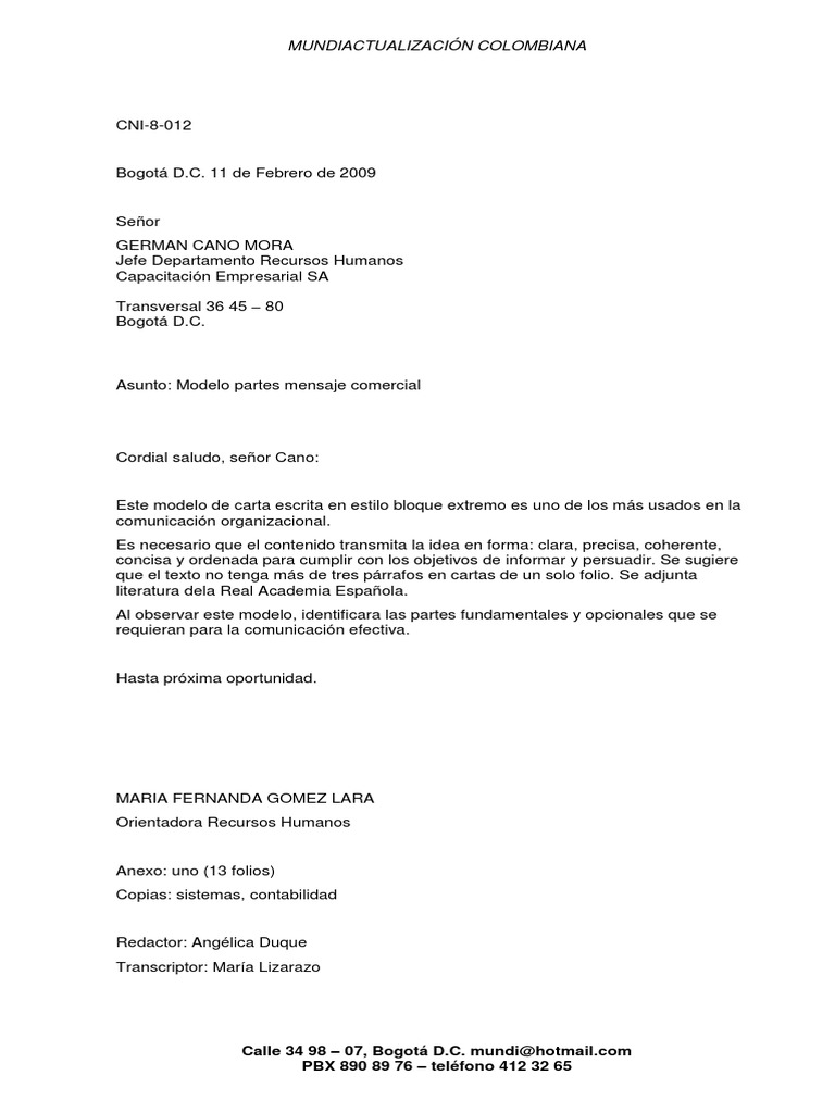 Carta Comercial Estilo Bloque Extremo | PDF