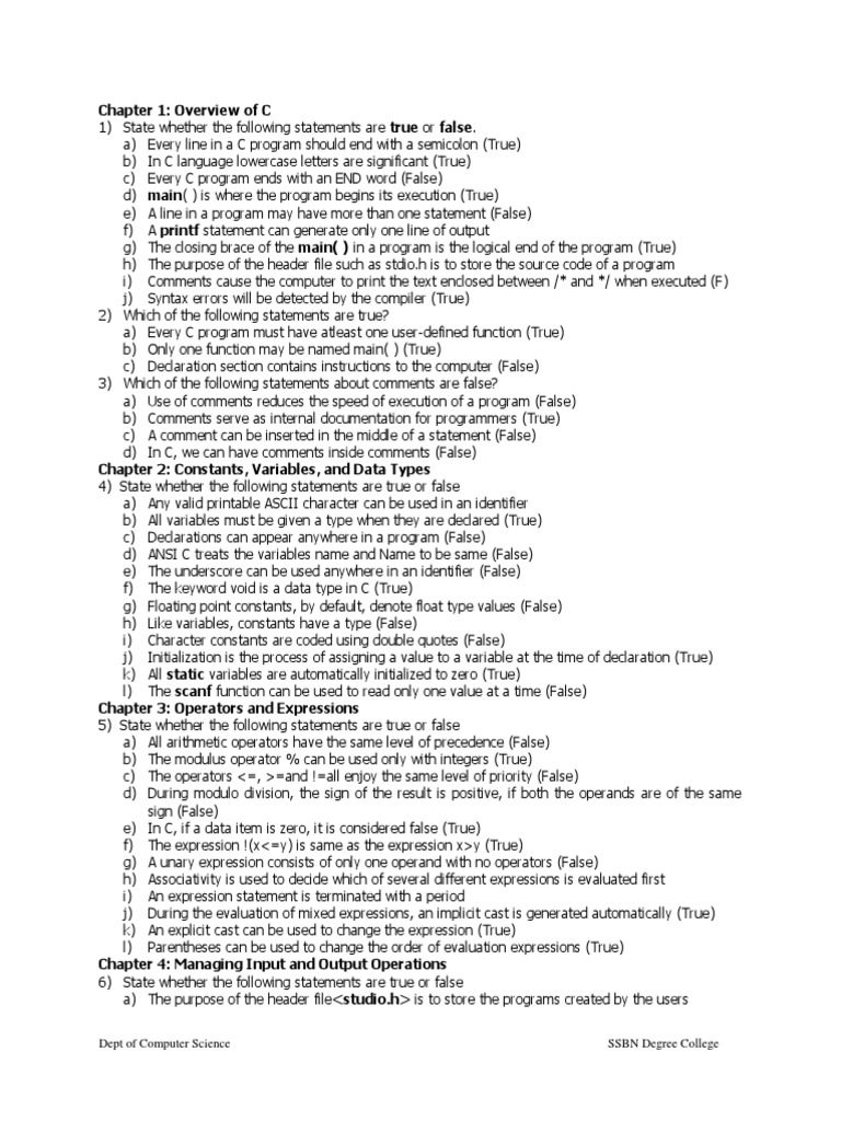 Chapter 1 Overview Of C Dept Of Computer Science Ssbn Degree College Pdf Pointer Computer