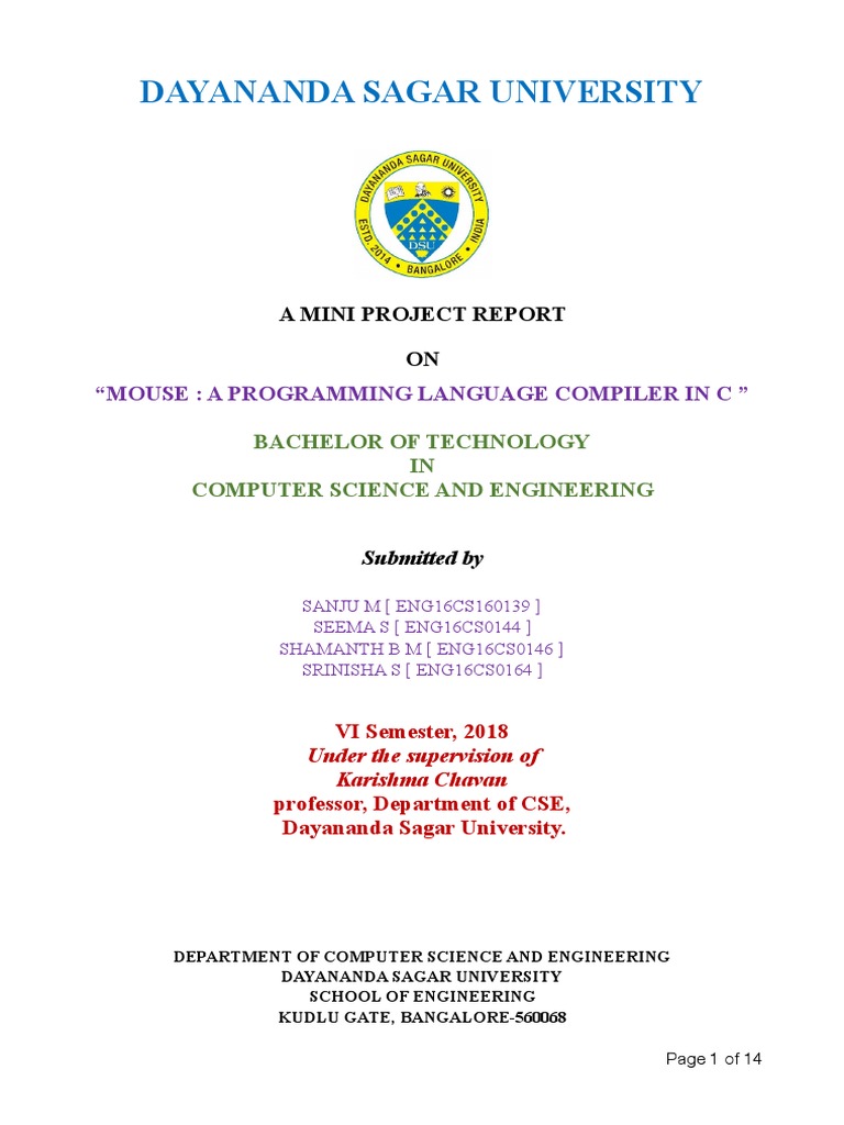 Dayananda Sagar University: A Mini Project Report ON | PDF | Parsing | Formalism (Deductive)