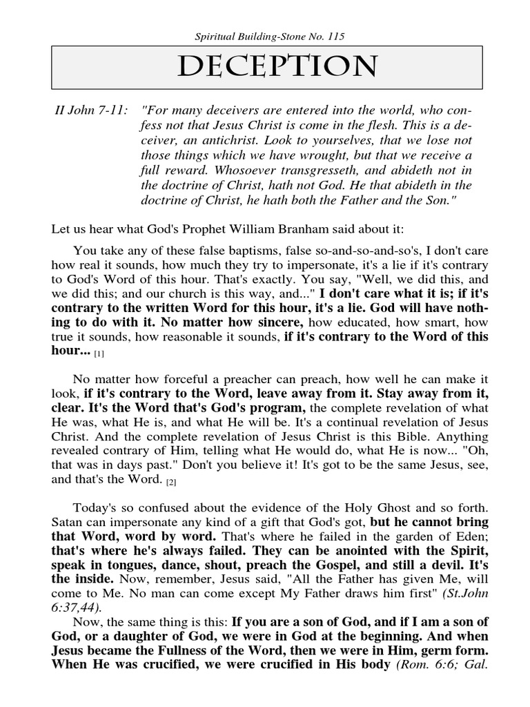Deception: Spiritual Building-Stone No. 115 | PDF | Logos (Christianity ...