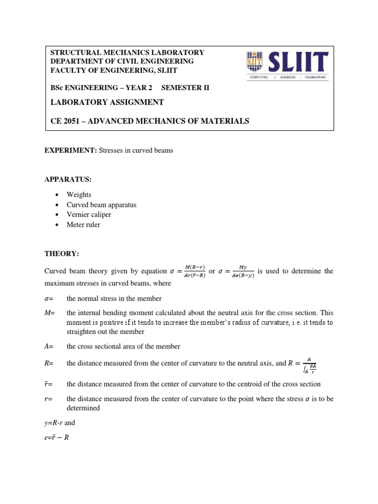 Curved Beam Experiment | PDF | Bending | Solid Mechanics