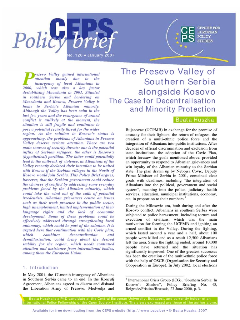 The Presevo Valley of Southern Serbia Alongside Kosovo: The Case For ...