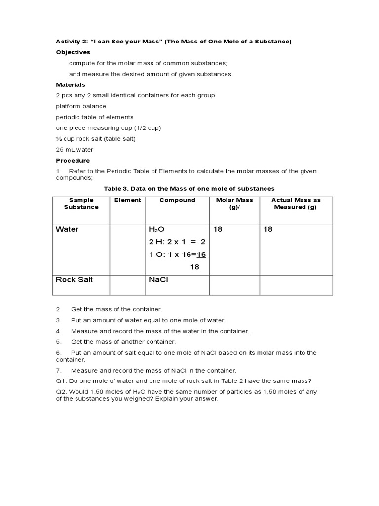 Activities For Mole Concept | PDF | Social Science | Art