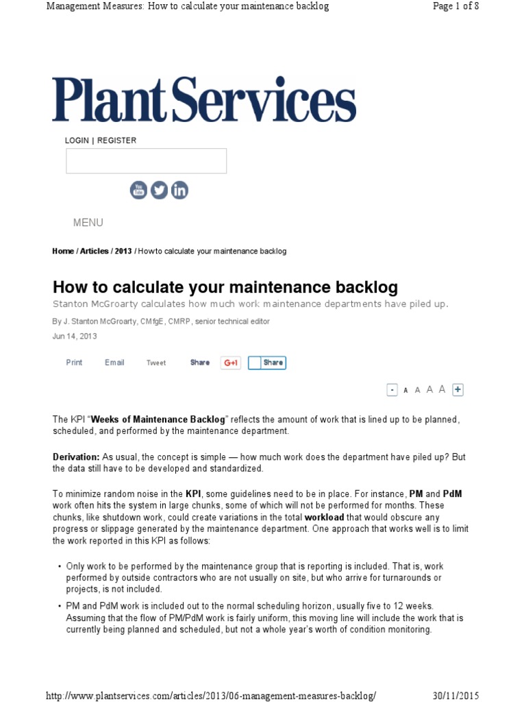 Maintenance Backlog Definition | PDF | Internet Of Things | Computing ...
