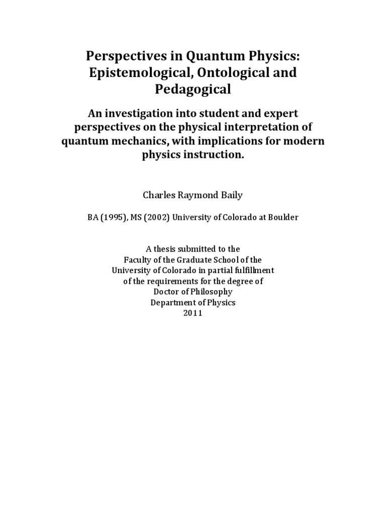 Perspectives in Quantum Physics: Epistemological, Ontological and Pedagogical | PDF | Thesis ...