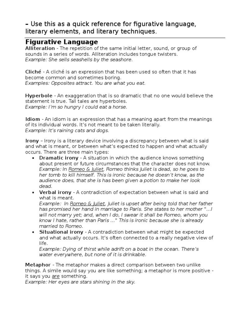 Figurative Language Reference Guide | PDF | Irony | Narration