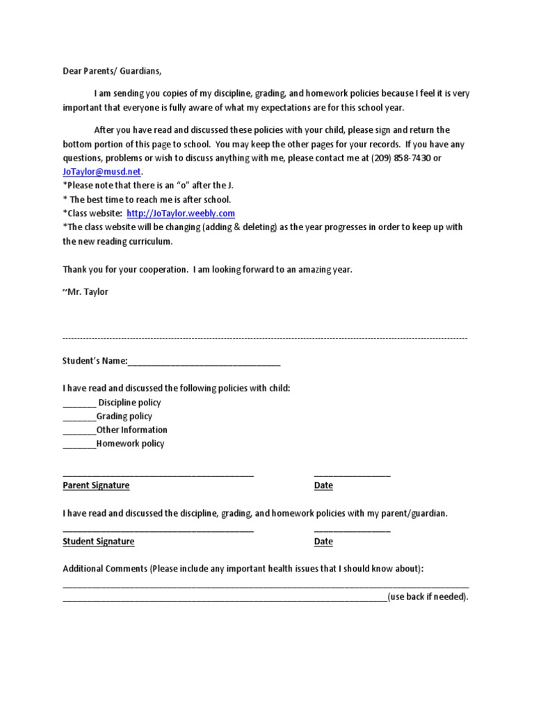 2019-2020 parent-student signature for policies