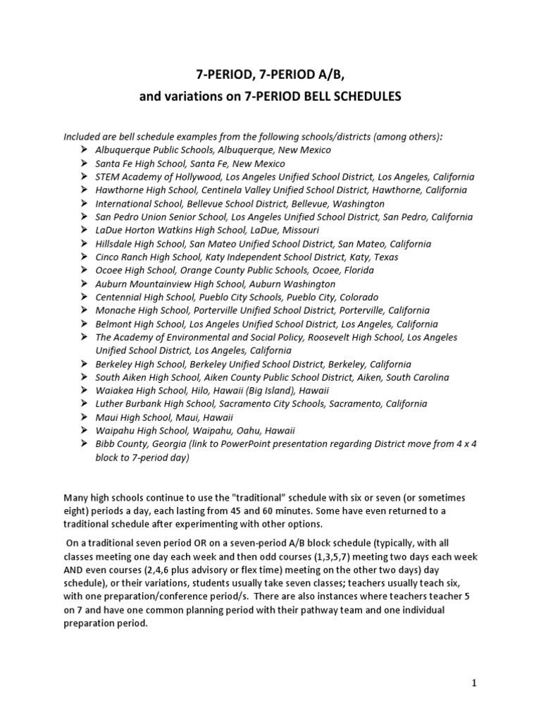 7 Period Bell Schedule | PDF | Advanced Placement | Curriculum