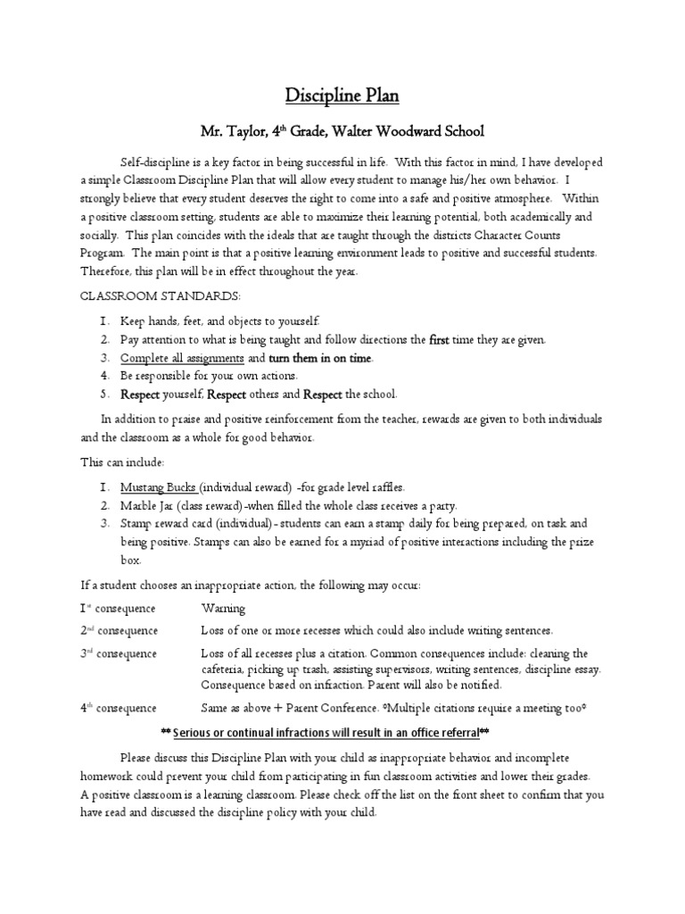 2019-2020 Discipline Plan | PDF | Classroom | Homework