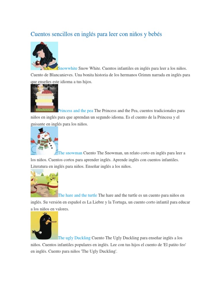 Cuentos Sencillos En Inglés Para Leer Con Niños Y Bebés Pdf Bella