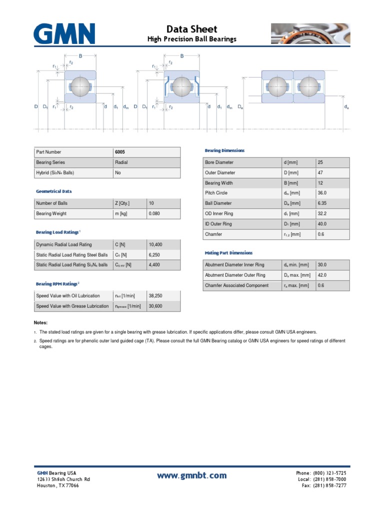 Data Sheet: High Precision Ball Bearings | PDF | Bearing (Mechanical ...