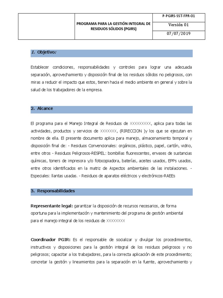 Programa para La Gestión Integral de Residuos Sólidos (Pgirs) | PDF | Reciclaje | Residuos