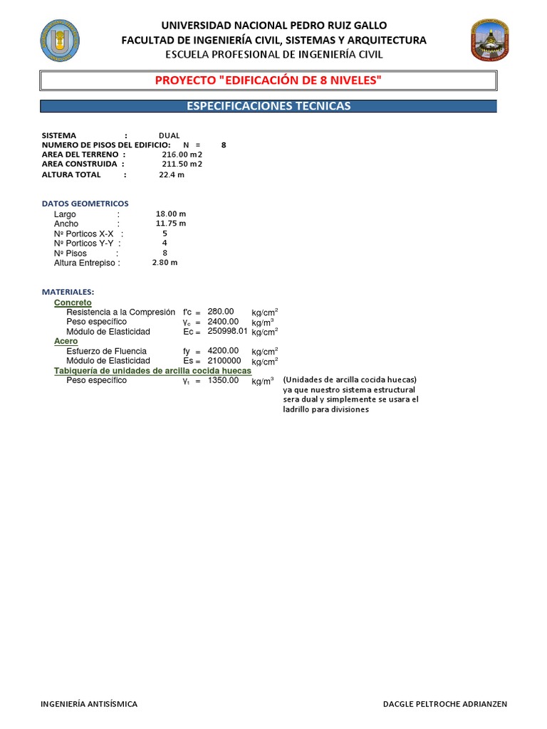 Analisis Estatico de Un Edificio de 8 Niveles | PDF | Rigidez | Hormigón