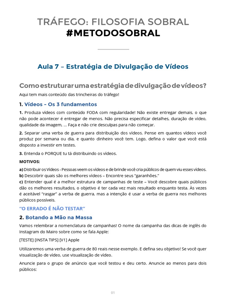 Live 007 - Estruturando Uma Estrat Gia de Divulga o de V Deos PDF | PDF | Dinheiro | Publicidade