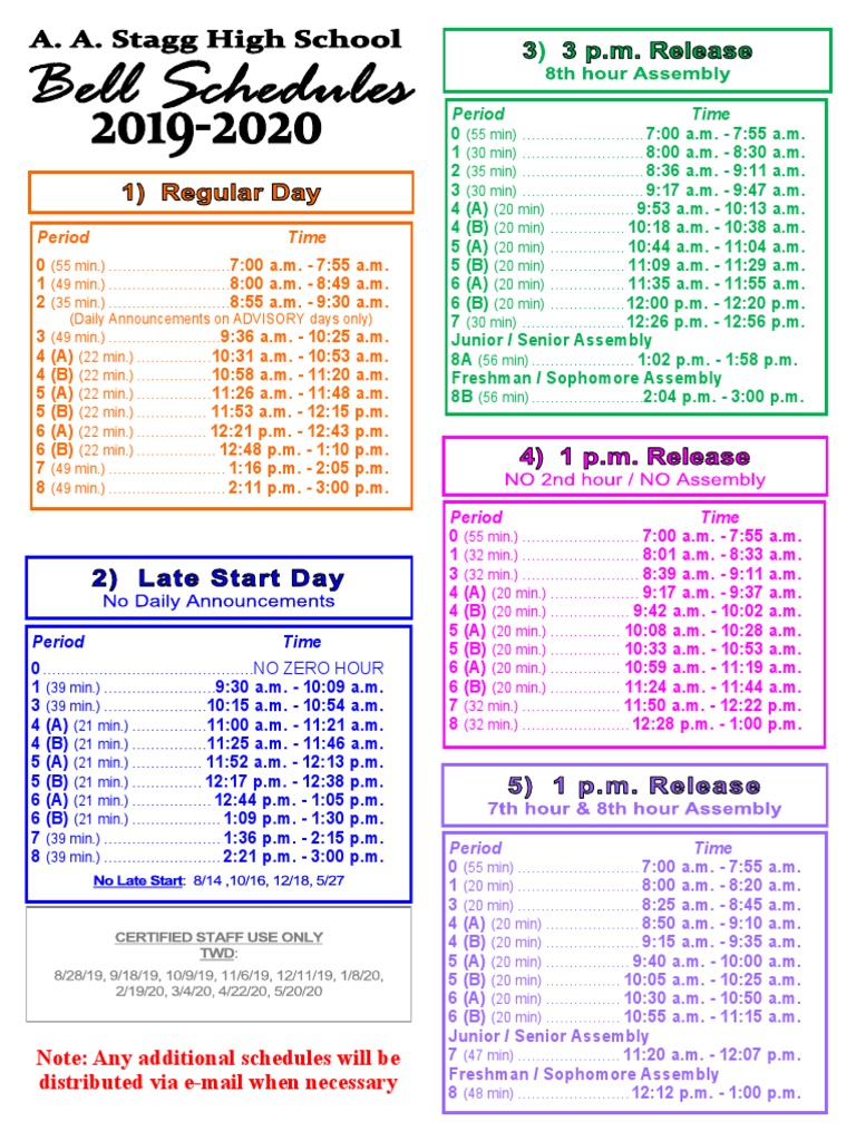 2019-2020 Bell Schedule | PDF | Students | Academia