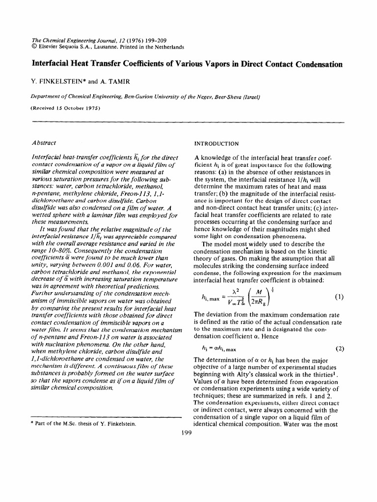 Interfacial Heat Transfer Coefficients of Various Vapors in Direct ...