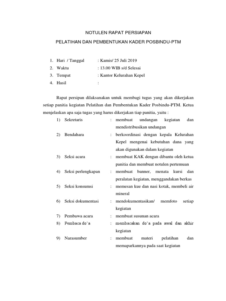 Notulen Rapat Persiapan | PDF