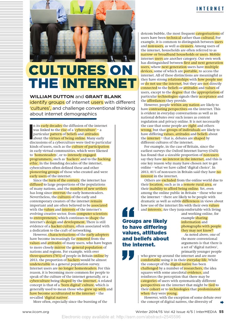 Cultures On The Internet | PDF | Attitude (Psychology) | Internet