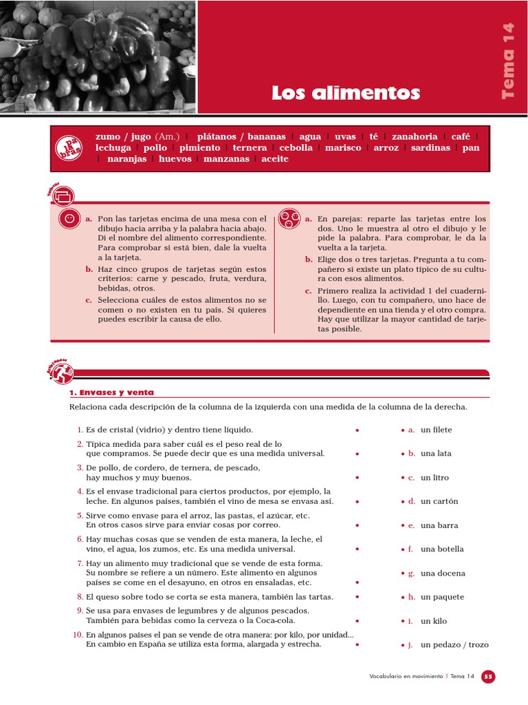 Vocabulario de alimentos en español | PDF | ensalada | Alimentos